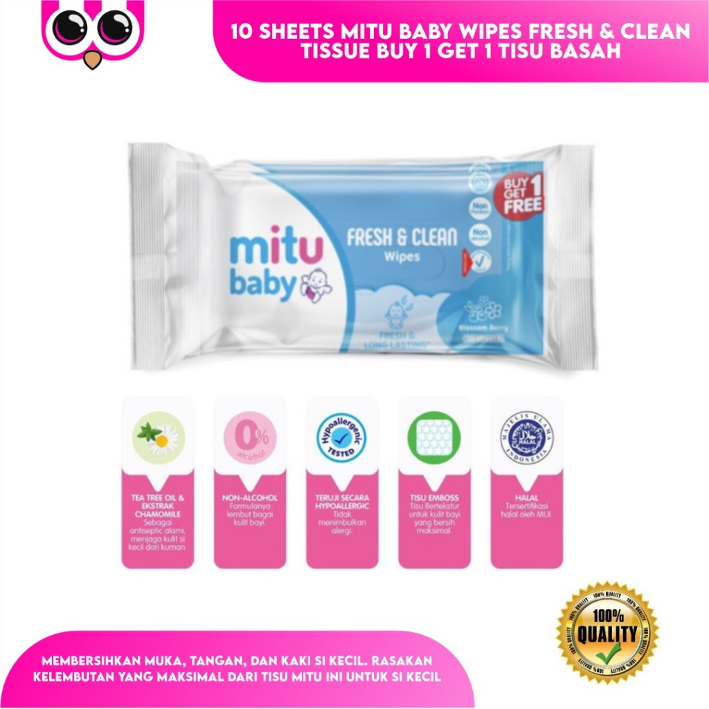 Jual 10 SHEETS MITU BABY WIPES FRESH & CLEAN TISSUE BUY 1 GET 1 TISU ...