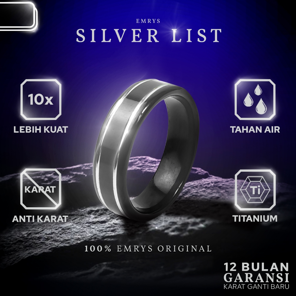 Jual BUY 2 FREE 1 GIFT Emrys Simple Ring SILVER LIST Real Titanium Anti ...