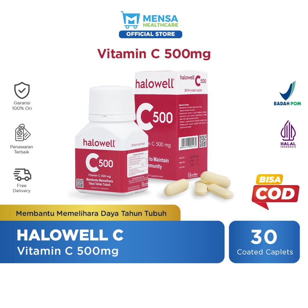 Jual Halowell Vitamin C 500mg 1 Botol x 30 Kaplet ( Suplemen Kesehatan ...