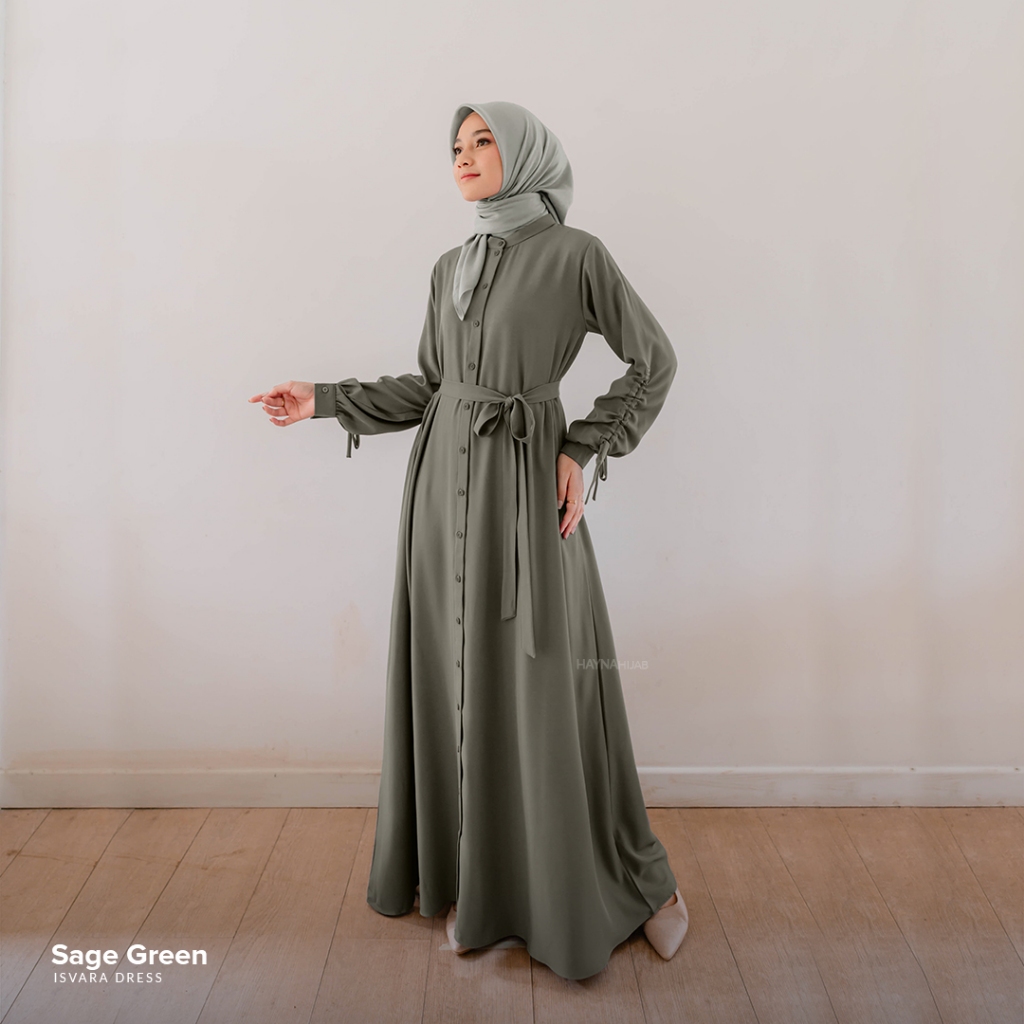 Jual HAYNA Isvara Dress (Sage Green) - Daily Dress 2 in 1 Korean Style ...