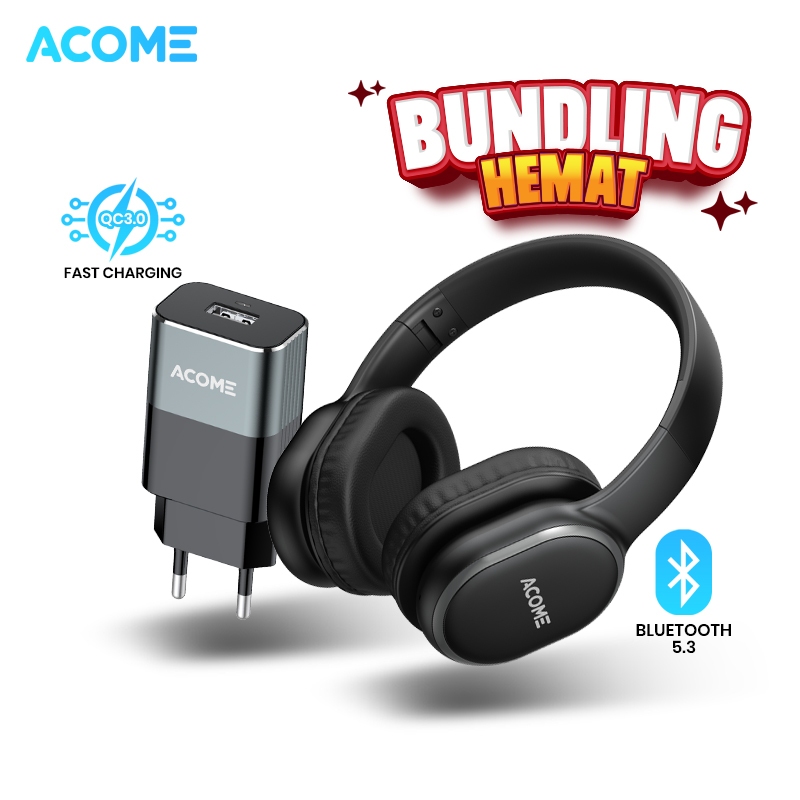 Jual ACOME Bundling Headphone Tune H2 Bluetooth 5.3 + Charger AC01 3a ...