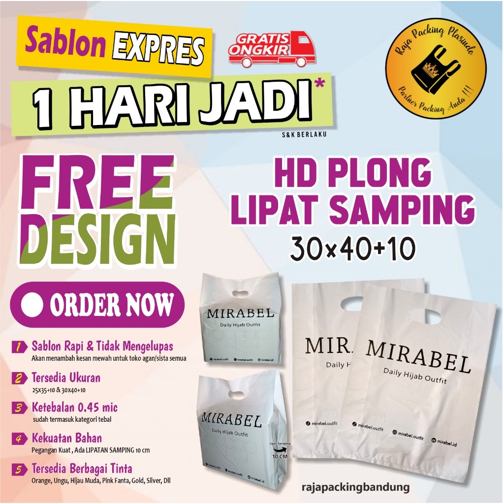 Jual Plastik Sablon HD Plong Lipat Samping Uk 30x40+10 Free Desain ...