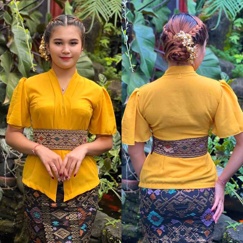 Jual kebaya Kartini lengan rumbai kupu - kebaya polos modern | Shopee ...