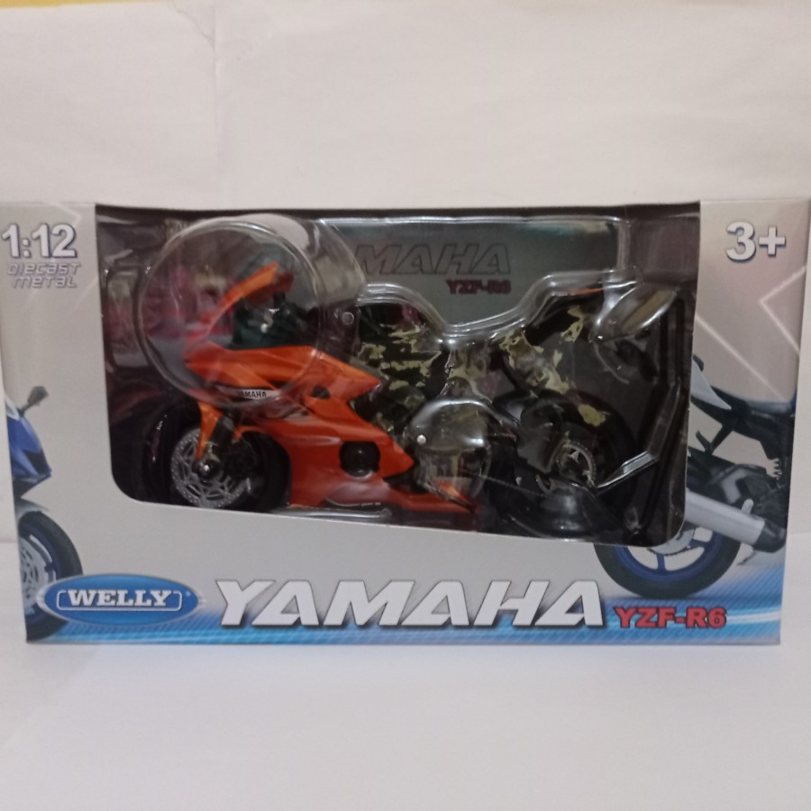 Jual Diecast Motor Yamaha YZF-R6 Orange Welly 1:12 miniatur motor ...