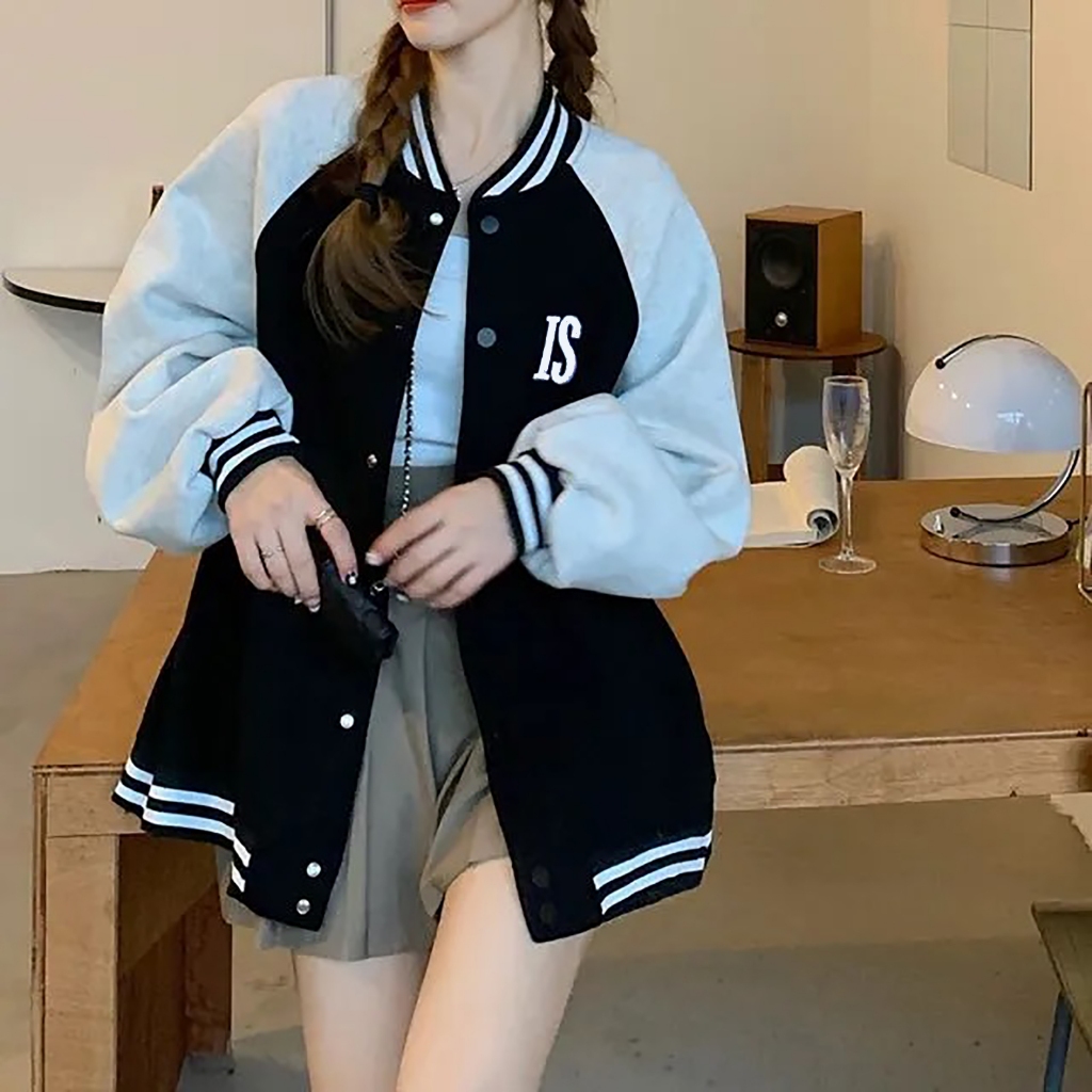 Jual Jaket Varsity Wanita Bomber Baseball Lengan Panjang LOGO IS ...