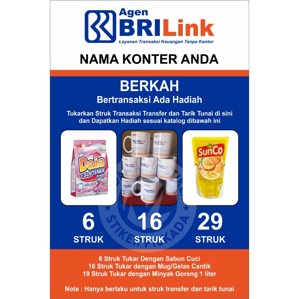Jual STIKER VINYL PENUKARAN STRUK BRILINK ( CUSTOM NAMA KONTER ...