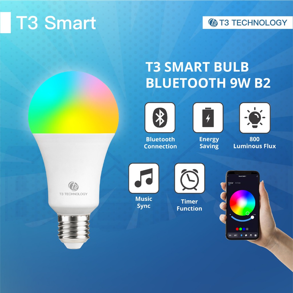 Jual T3 Smart LED Bohlam Light Bulb 9W RGB E27 Bluetooth Tuya Smart ...