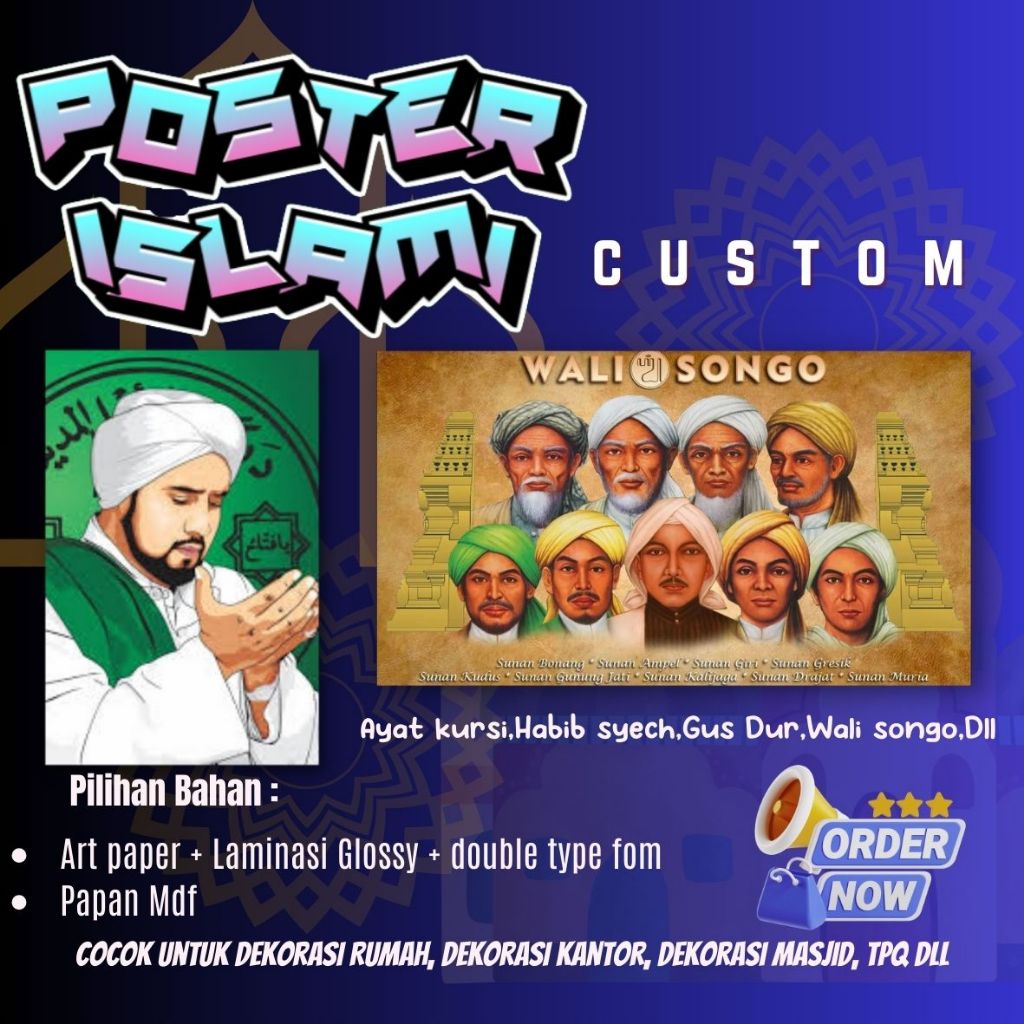 Jual Cetak Poster Islami Ulama I Wali songo I Kaligrafi I Habib syech ...