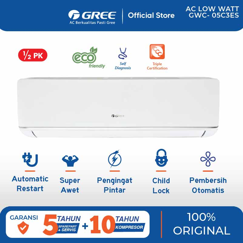 Jual GREE AC 1/2 PK Low Watt (Unit Indoor & Outdoor) - GWC-05C3ES ...