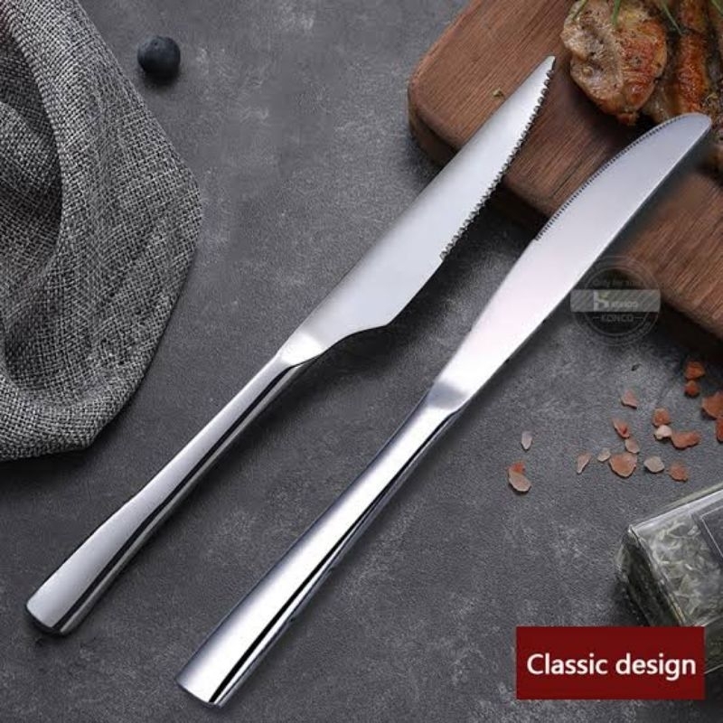 Jual Pisau Steak Stainless Steel Gerigi Atau Polos Panjang 22.5CM Pisau ...