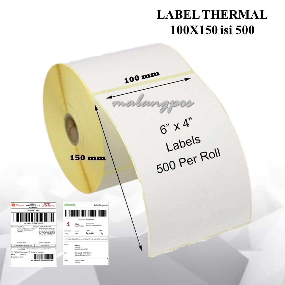 Jual Kertas Stiker Label Barcode 100x150mm Kertas Sticker Thermal A6 Resi Olshop JNE JNT Shopee ...