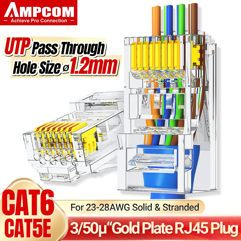 Jual AMPCOM Konektor RJ45 Straight-through CAT6 50u - Koneksi Jaringan ...