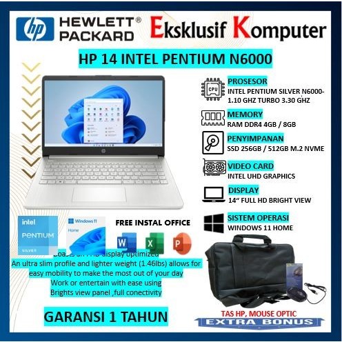 Jual LAPTOP KULIAH HP 14 INTEL PENTIUM SILVER N6000 RAM 8GB SSD 256GB ...