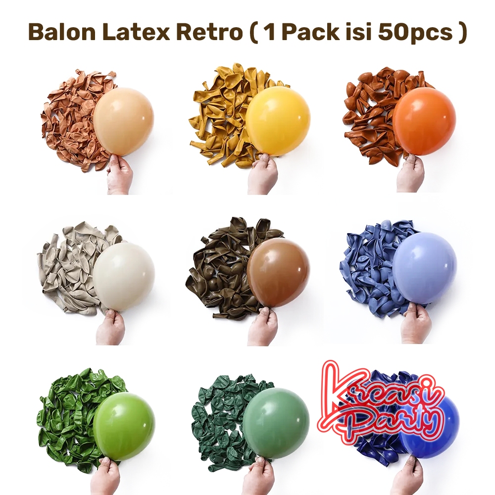 Jual Balon Latex Retro 1 pack isi 50 / 100 pcs/ Balon Latex Vintage ...