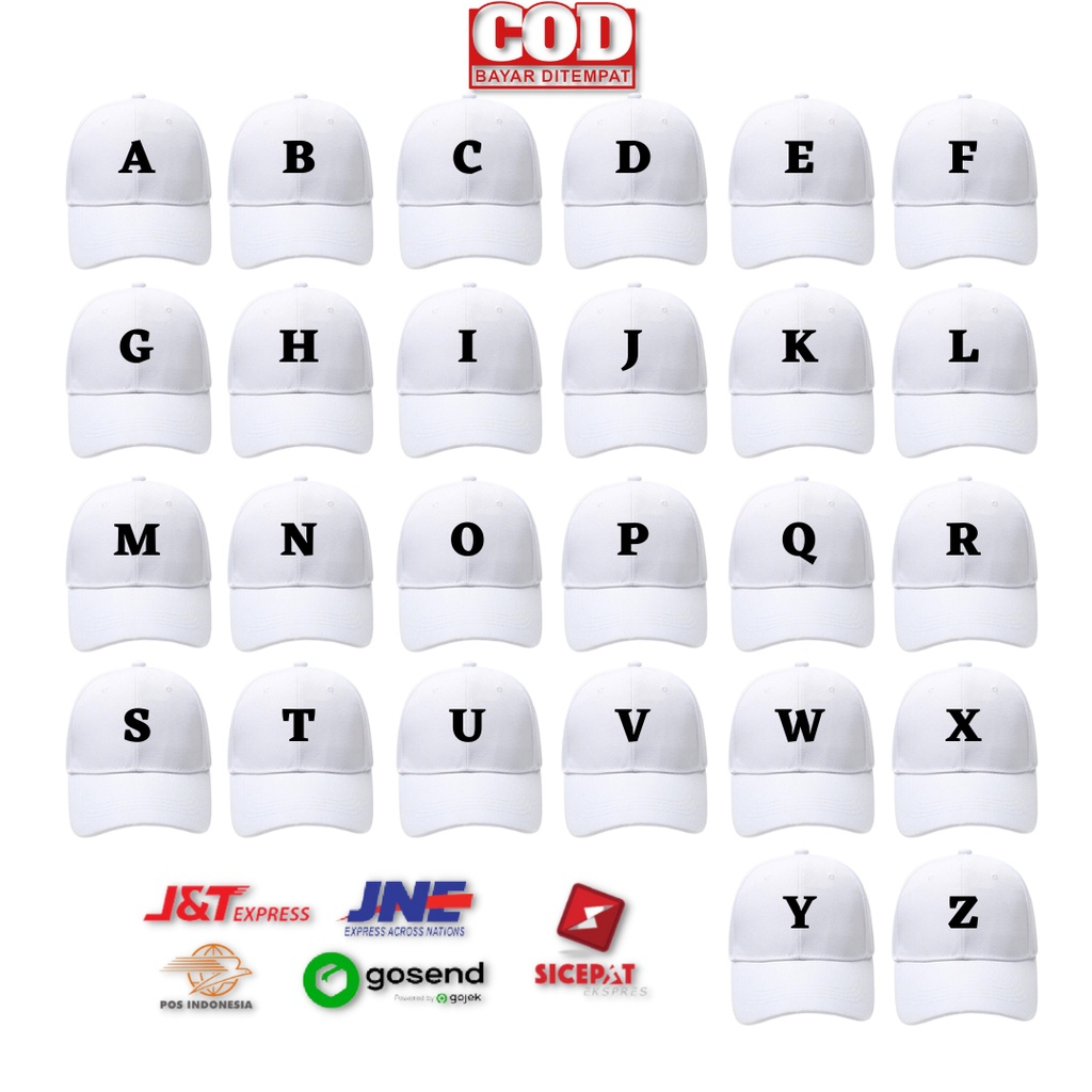 Jual Topi Baseball Putih Abjad Huruf Teks Alphabet A B C D E F G H I J ...