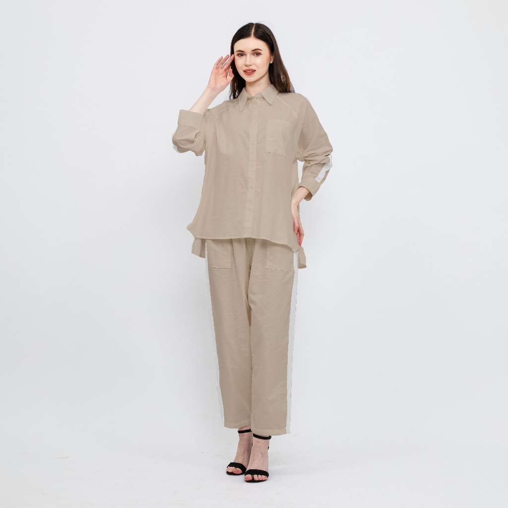 Jual Genka Paket Bundling Kemeja dan Celana Dione Linen Strip | Shopee Indonesia