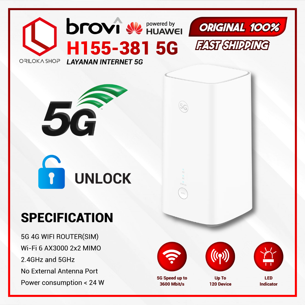Jual Huawei Brovi 5G Modem Wifi CPE 5 H155-381 Unlock All Operator | Shopee Indonesia