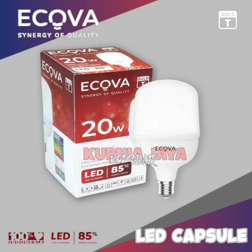Jual ECOVA Tabung Kapsul Lampu LED 20W E27 Sinar Putih | Shopee Indonesia