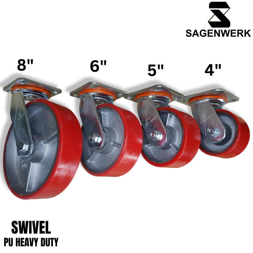 Jual Roda Caster Troli / Troly PU Merah 8 Inch REM / HIDUP / MATI Heavy ...