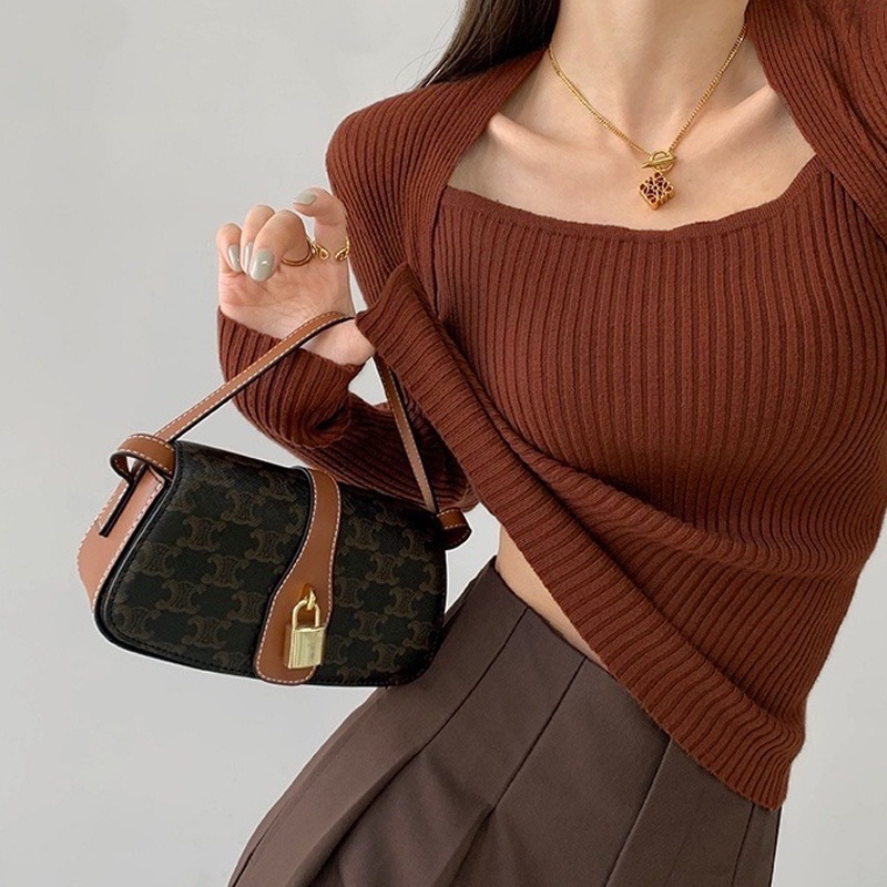 Jual Zulfacawafa-Atasan Rajut Lengan Panjang Wanita Square Neck Style Korea | Shopee Indonesia