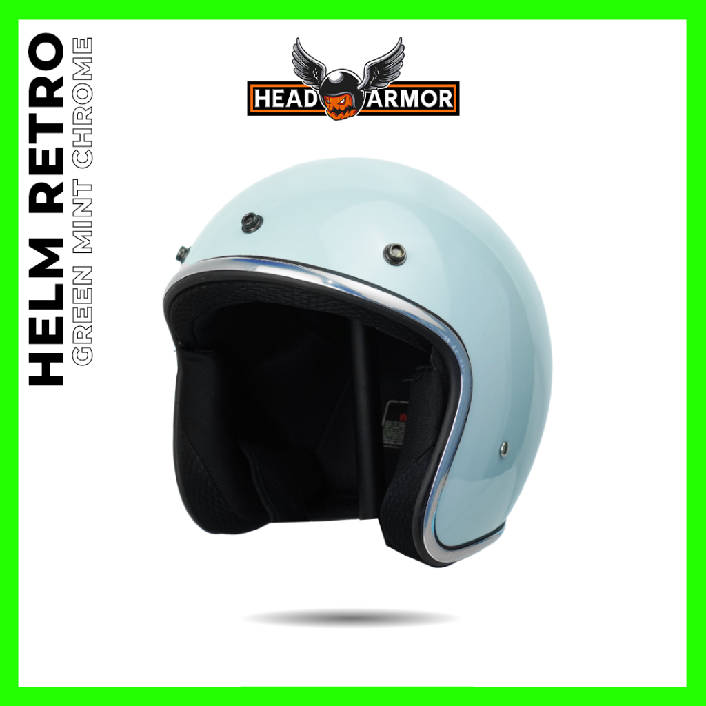 Jual Helm Retro Polos List Chrome | Green Mint | Helm Retro | Half Face ...