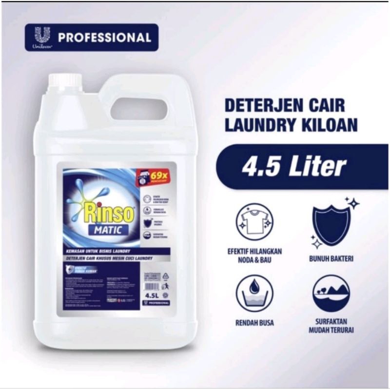 Jual Rinso Matic Professional Detergent Laundry Cair 4,5 Liter | Shopee ...