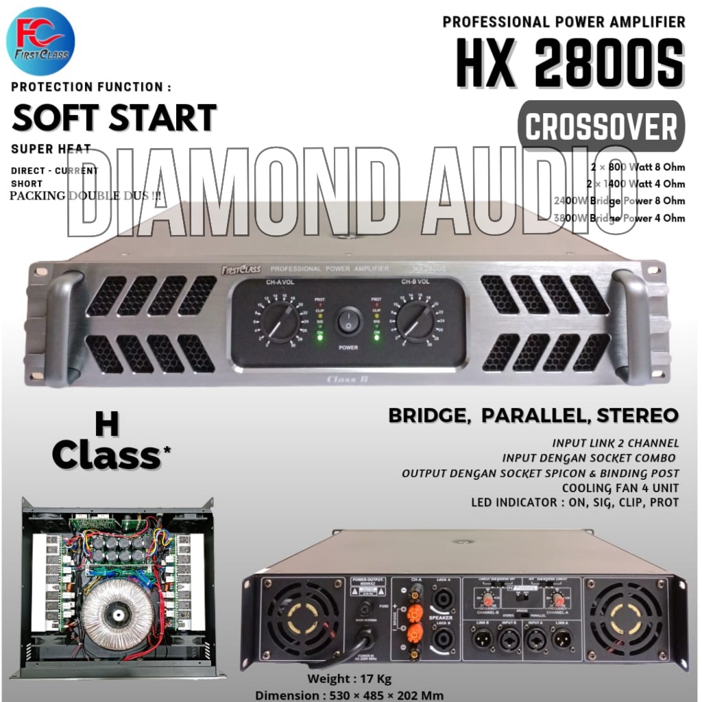 Jual power amplifier firstclass hx2800s original 2 channel 2400 watt ...