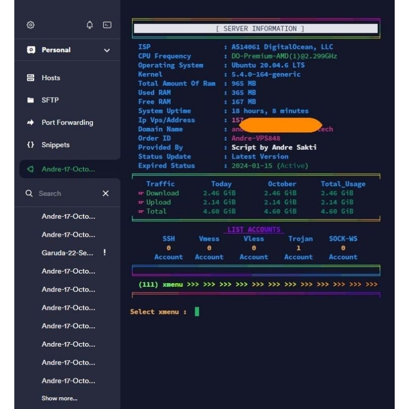 Jual VPS Tunneling + Autoscript Premium (SSH, XRAY, NoobVPN) + Bot Tele "🇸🇬Server DO" | Shopee ...