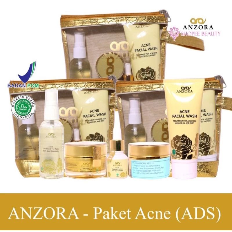 Jual Anzora skincare paket glowing ads acne dark spot untuk kulit cerah ...