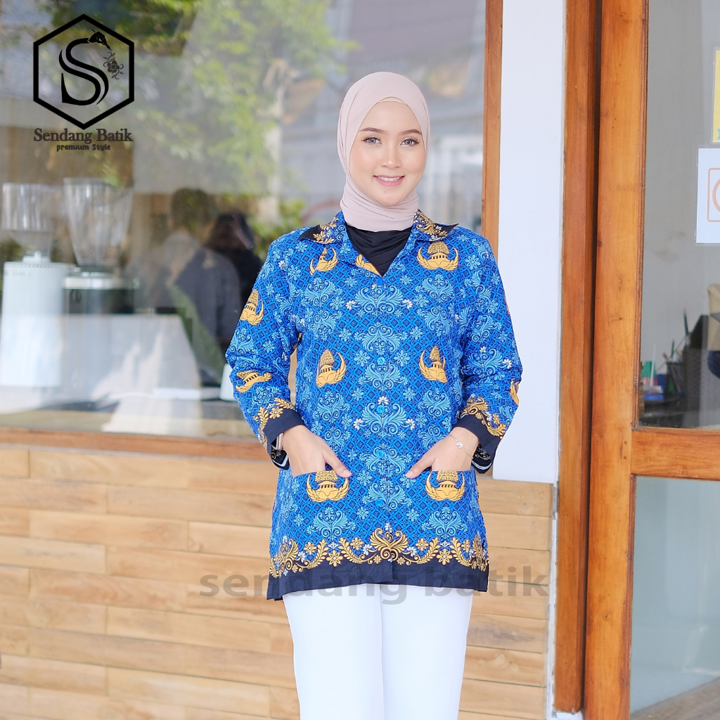 Jual Batik KORPRI wanita kerah hitam bahan katun 40s full furing lengan panjang terbaru | Shopee ...