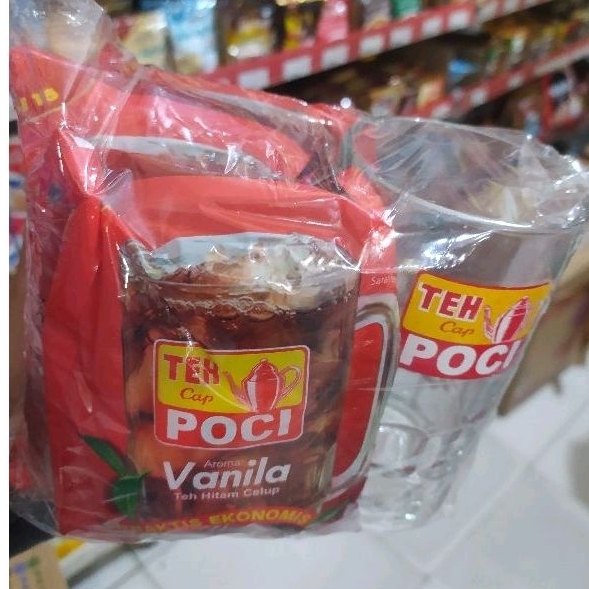 Jual teh poci vanila 5x15s free gelas kaca | Shopee Indonesia