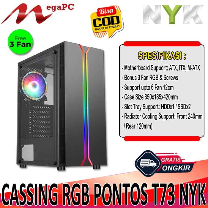 Jual PC CASE / Cassing PC Gaming NYK Pontos T73 ATX Free 3Fan RGB ...