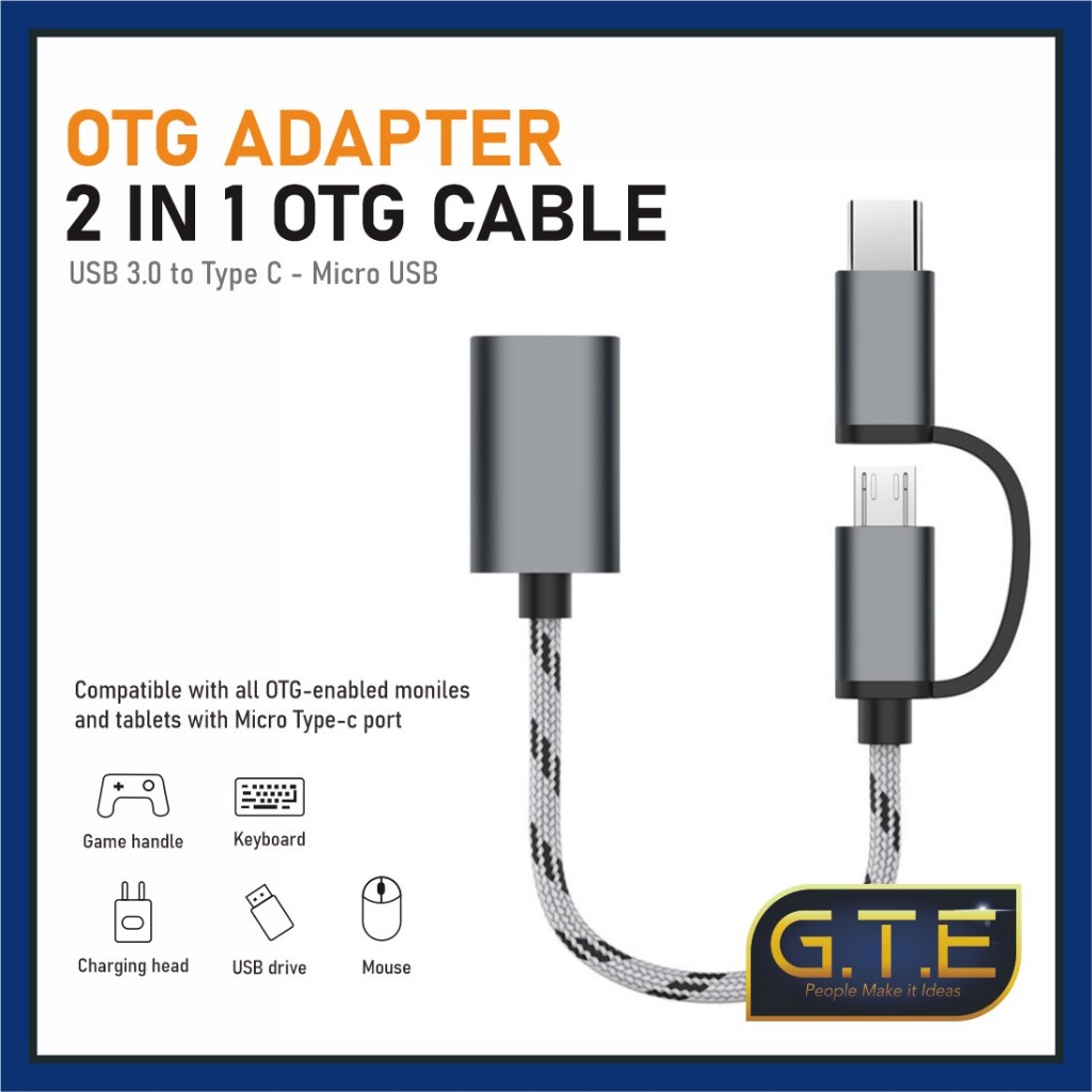Jual 2 In 1 Kabel Data / Micro Usb / Type C Ke Usb 3.0 Otg Bahan Nilon ...