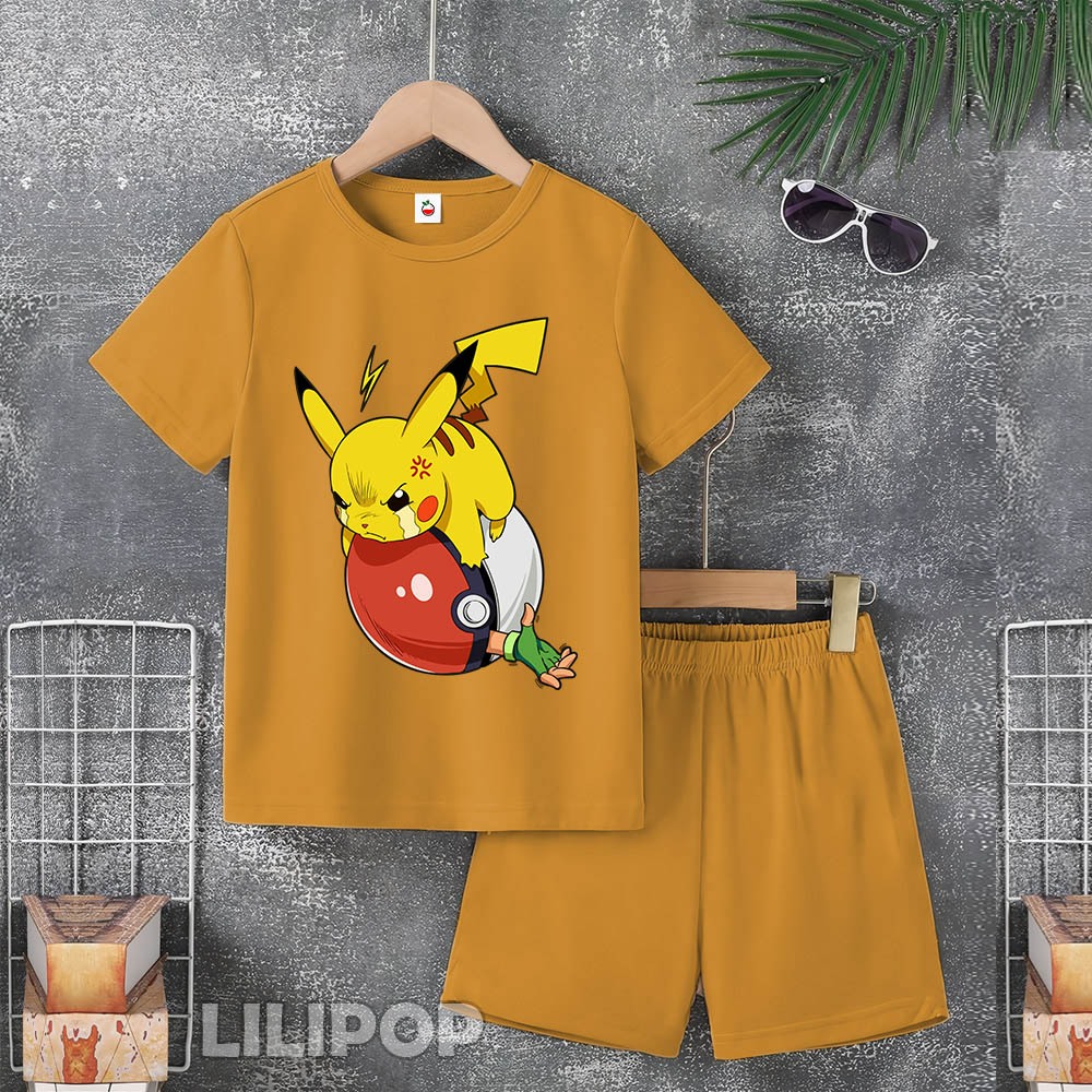 Jual Baju Anak Stelan Usia 1-10 Tahun 3/4 Cowok Cewek Celana Pendek Harian PIKACHU | Shopee ...