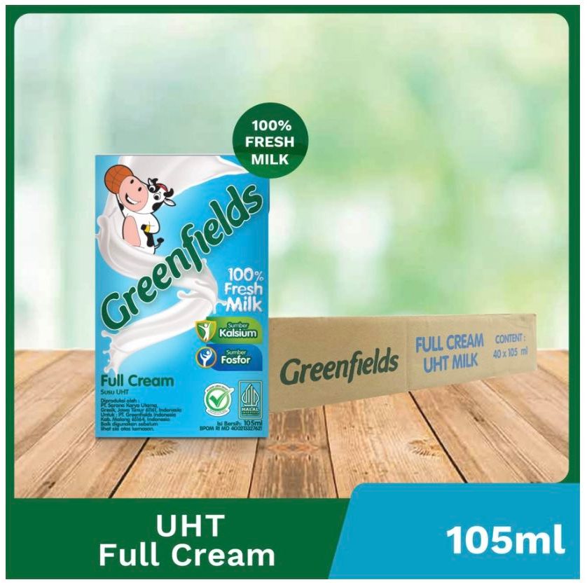 Jual SUSU GREENFIELDS UHT FULL CREAM SUSU UHT GREENFIELD FULLCREAM 105 ML PER PCS | Shopee Indonesia