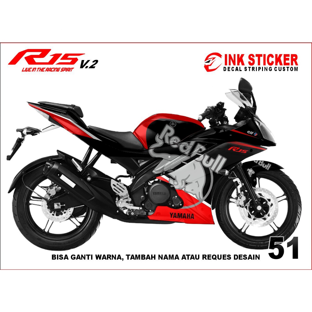 Jual Sticker Decal R15 v2 51 strip red Fullbody | Shopee Indonesia