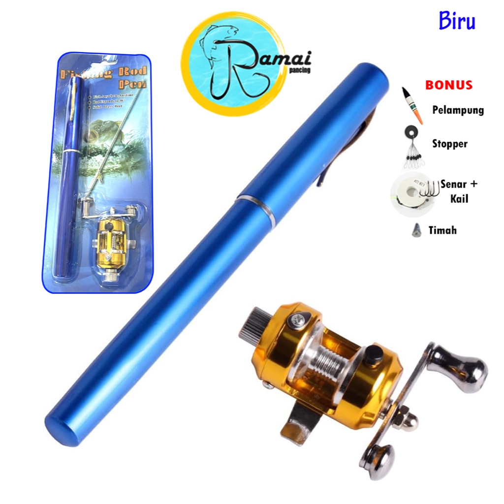 Jual Satu set Joran Pen mini alat pancing pulpen casting dan spinning ...