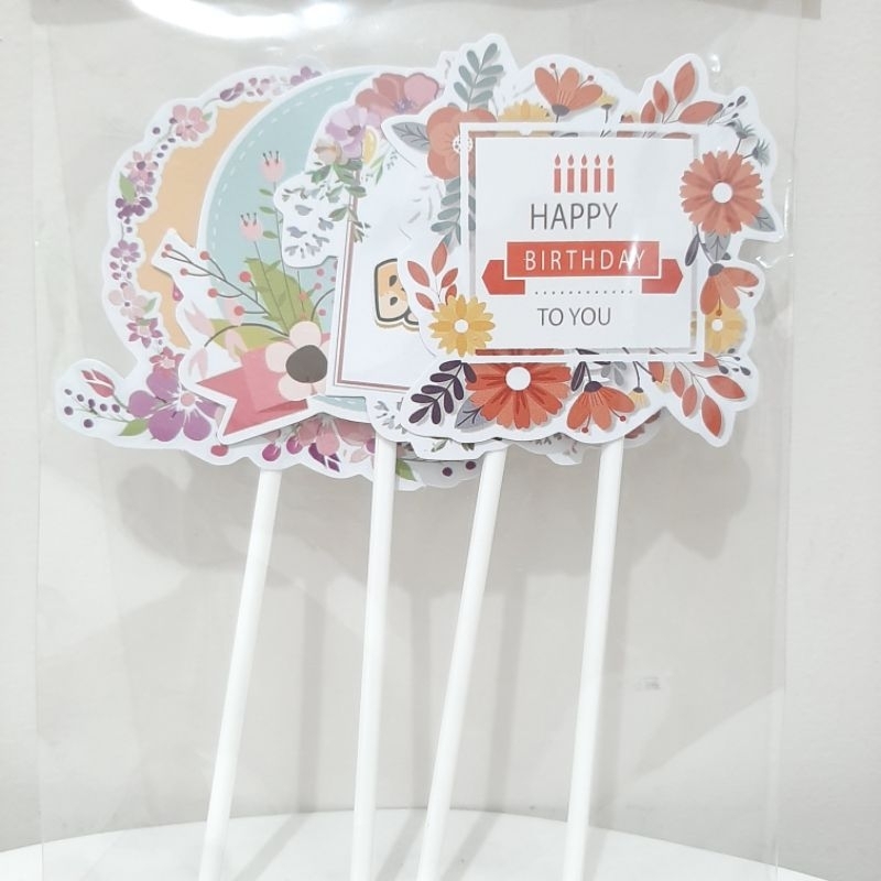 Jual Cake Topper Happy Birthday Ulang Tahun Bunga Hiasan Kue Karakter ...