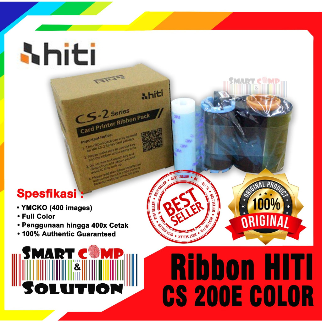Jual Ribbon HITI CS200E / CS-200e COLOR YMCKO 400 Images ID Card ...