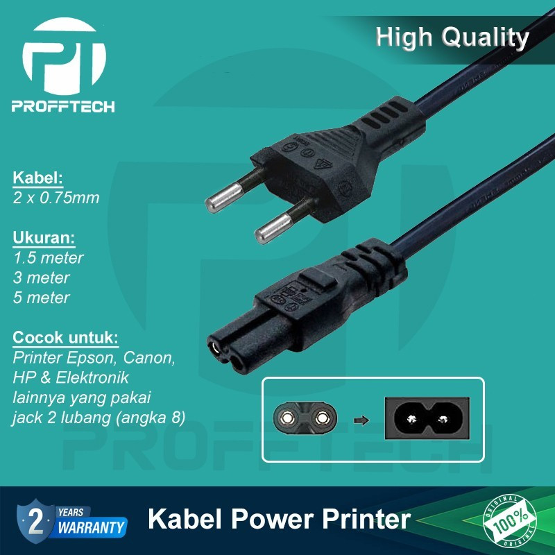 Jual Kabel Power Printer 2 lubang angka 8 Garansi 2 tahun 1.5M 3M 5M | Shopee Indonesia