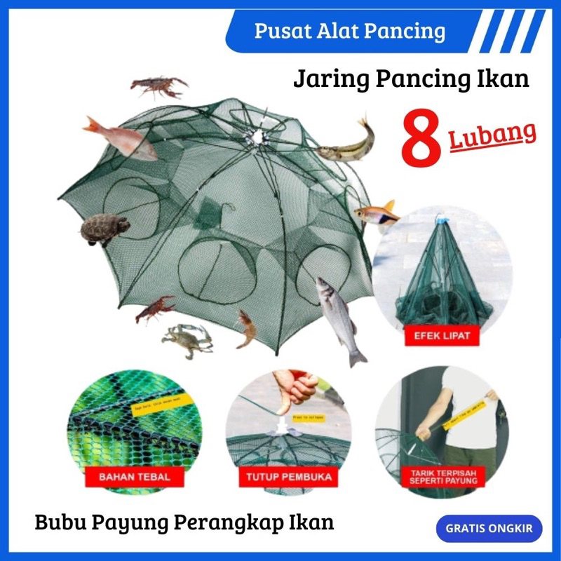 Jual PBA Jaring Bubu Payung 8 Lubang Portabel Lipat Jaring Ikan Casting Lobster Penangkap Ikan ...