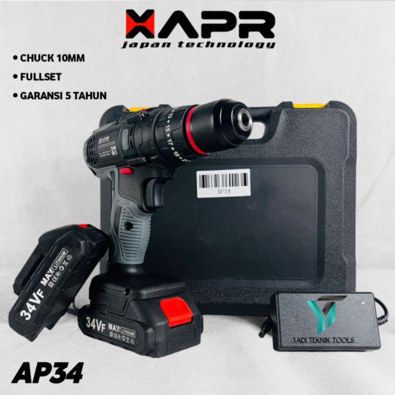 Jual Bor cordless APR JAPAN 34v type AP34 GARANSI RESMI keyless auto lock impact drill 3mode ...