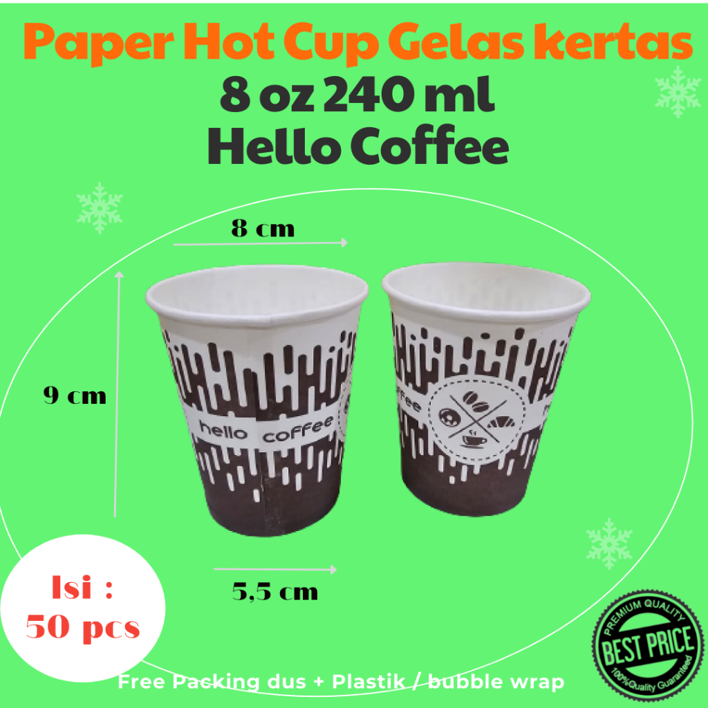 Jual Paper Hot Cup Gelas kertas 8 oz 240 ml Hello Coffee isi 50 pcs | Shopee Indonesia