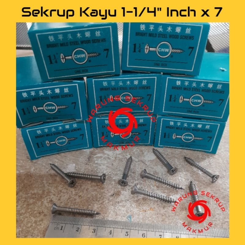 Jual (1 Box) Sekrup Kayu 1-1/4" Inch x 7 / Wood Screw (+) / Skrup Kayu ...