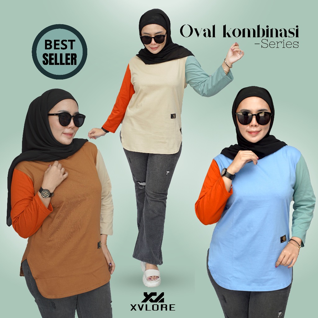 Jual XVLORE | FST | Kaos cewek/wanita Atasan lengan panjang bawahan oval polos [ KOMBINASI ...