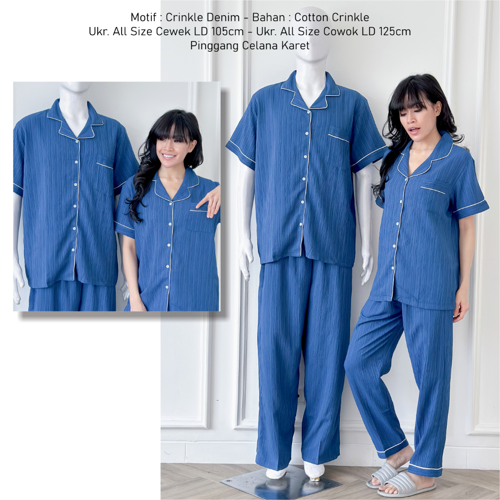 Jual Motif Crinkle Denim Piama Baju Tidur Piyama Sleepwear Moonlight ...