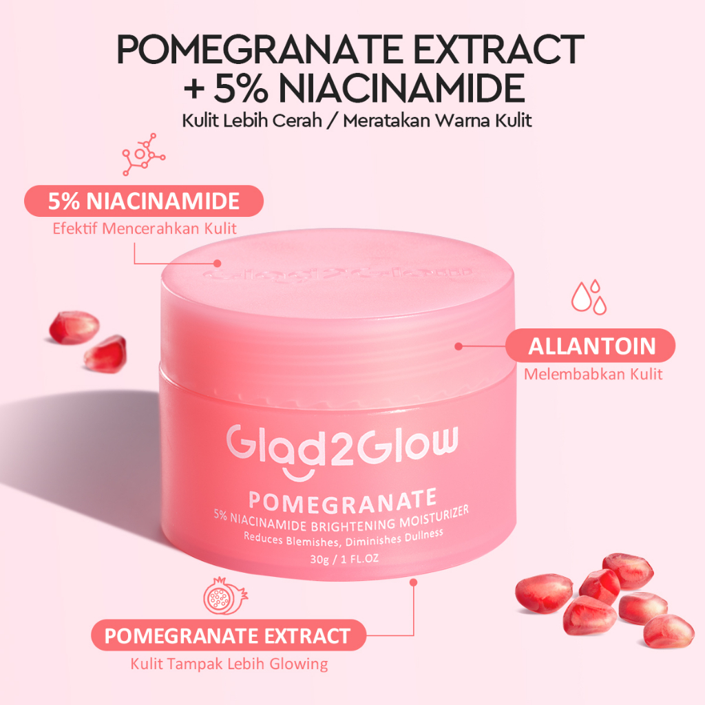 Jual Glad2glow Pomegranate 5 Niacinamide Brightening Moisturizer 30gr