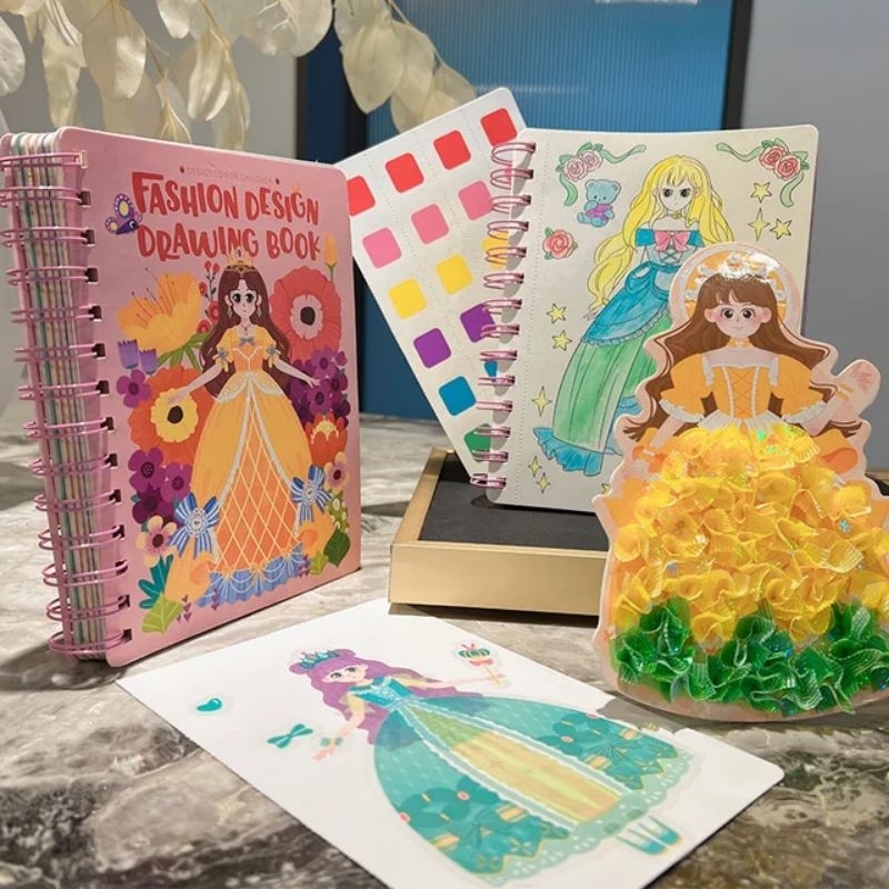 Jual Princess coloring and dress design book/buku mewarnai dan design ...