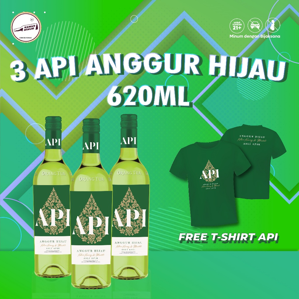 Jual 3 API Anggur Hijau 620mL FREE T-shirt API | Shopee Indonesia