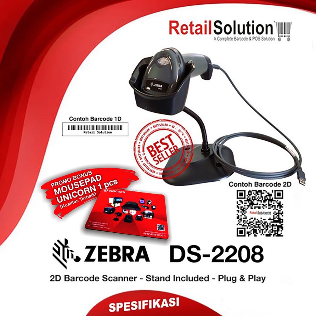 Jual Zebra DS2208 / DS2208 2D Imager USB / SERIAL / RS232 Barcode ...